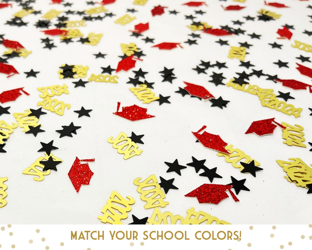 Black & Gold Foil 2024 Graduation Confetti Mix With Glitter Grad Caps ...