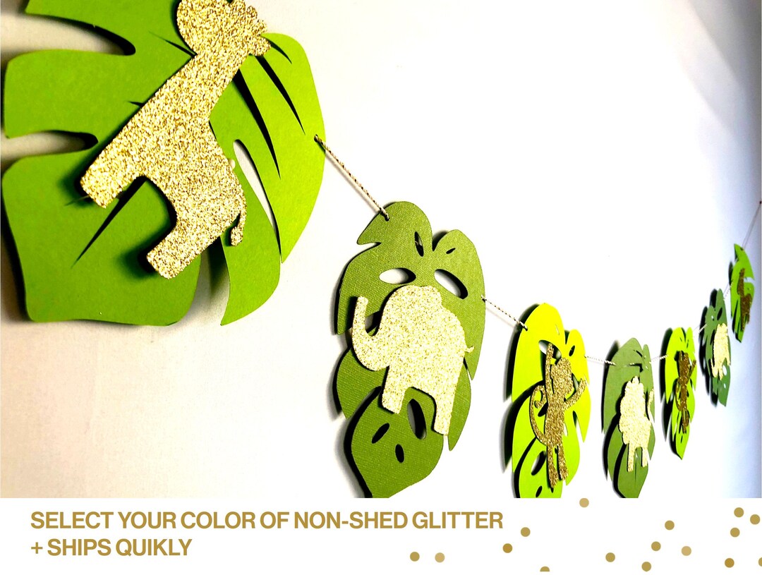 Jungle Animal & Leaf Banner- Jungle Leaf, Tropical Leaf, Jungle Animal ...