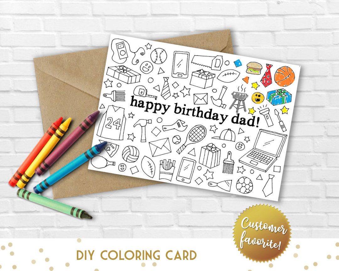 Happy Birthday Dad Doodle Coloring Card Printable- Color It Yourself to ...