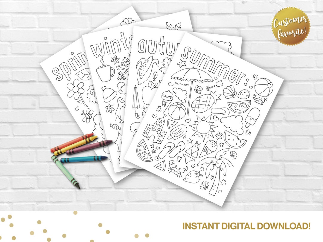 Four in One -seasons Kids Coloring Pages Pack- Adult Coloring Pages ...