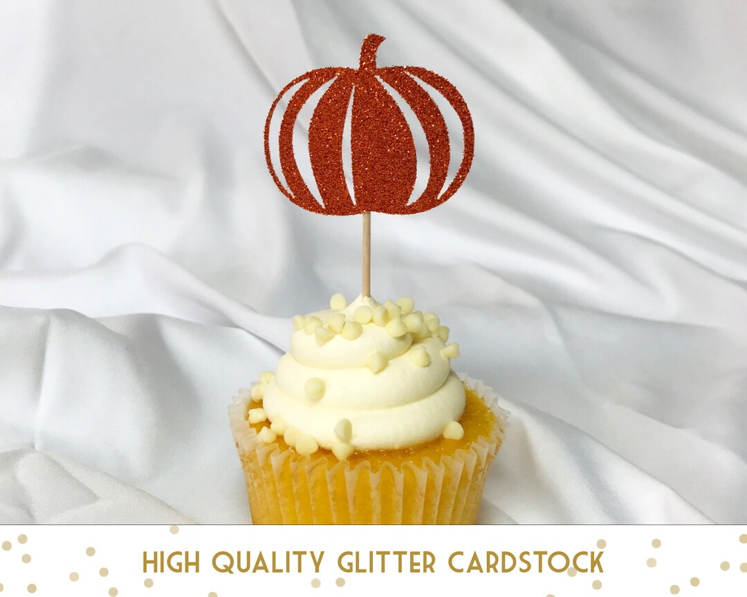 Glitter Pumpkin Cupcake Toppers- One Little Pumpkin Birthday, Autumn ...