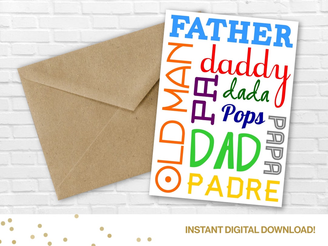 Father's Day Printable Card- Dad's Names - Birthday, for Dad or Grandpa ...