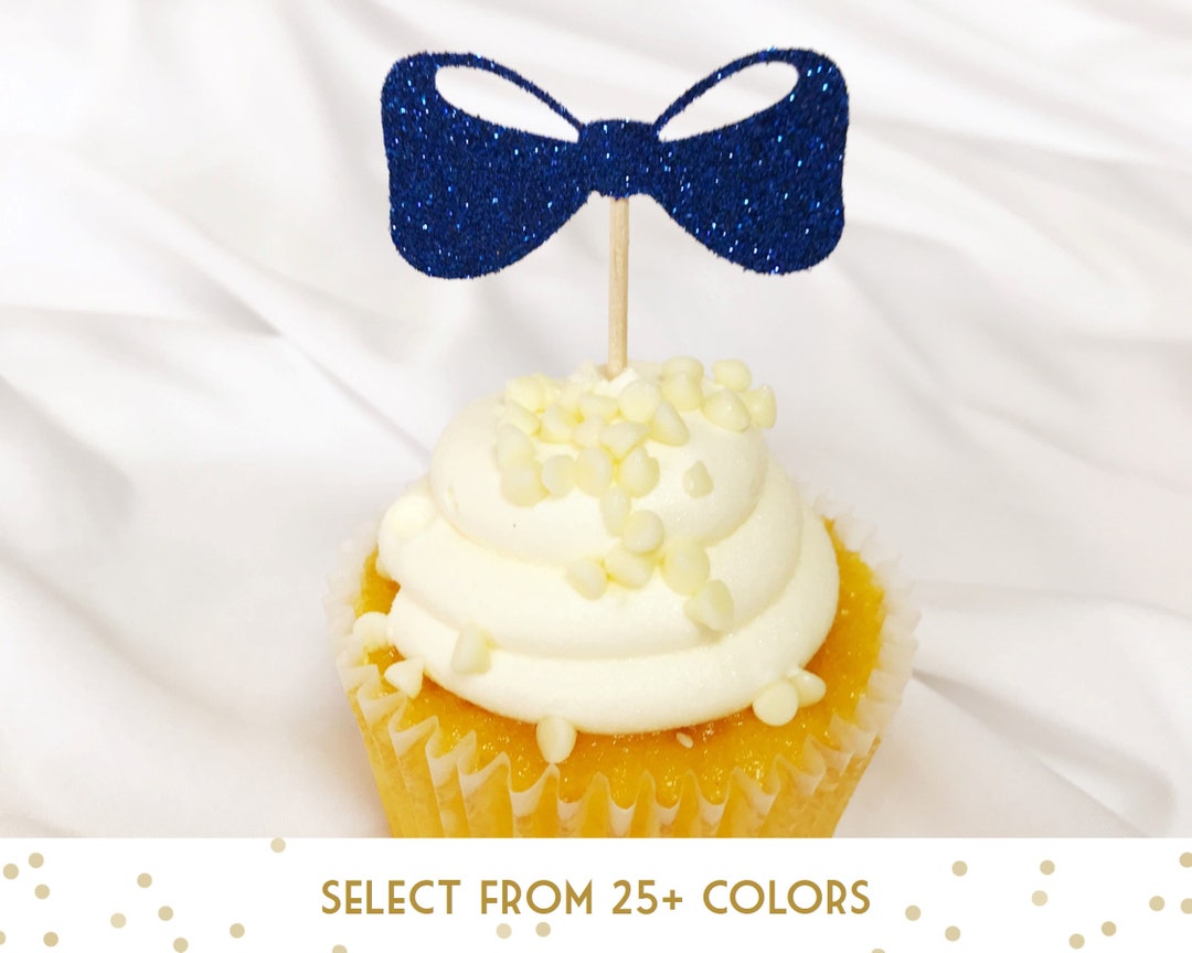 Glitter Bow Tie Cupcake Toppers - Boy Baby Shower or Gender Reveal ...