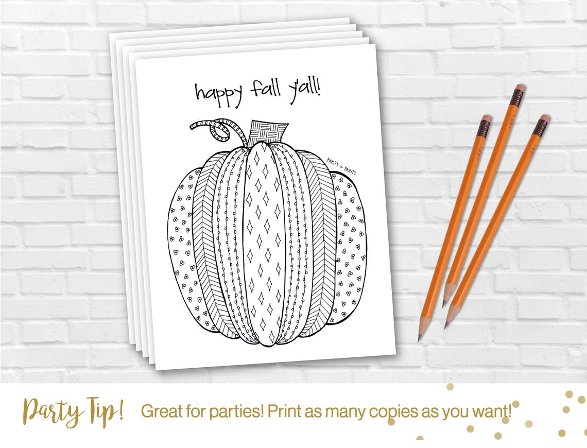 Fall Pumpkin Printable Adult Coloring Page Happy Fall - Etsy