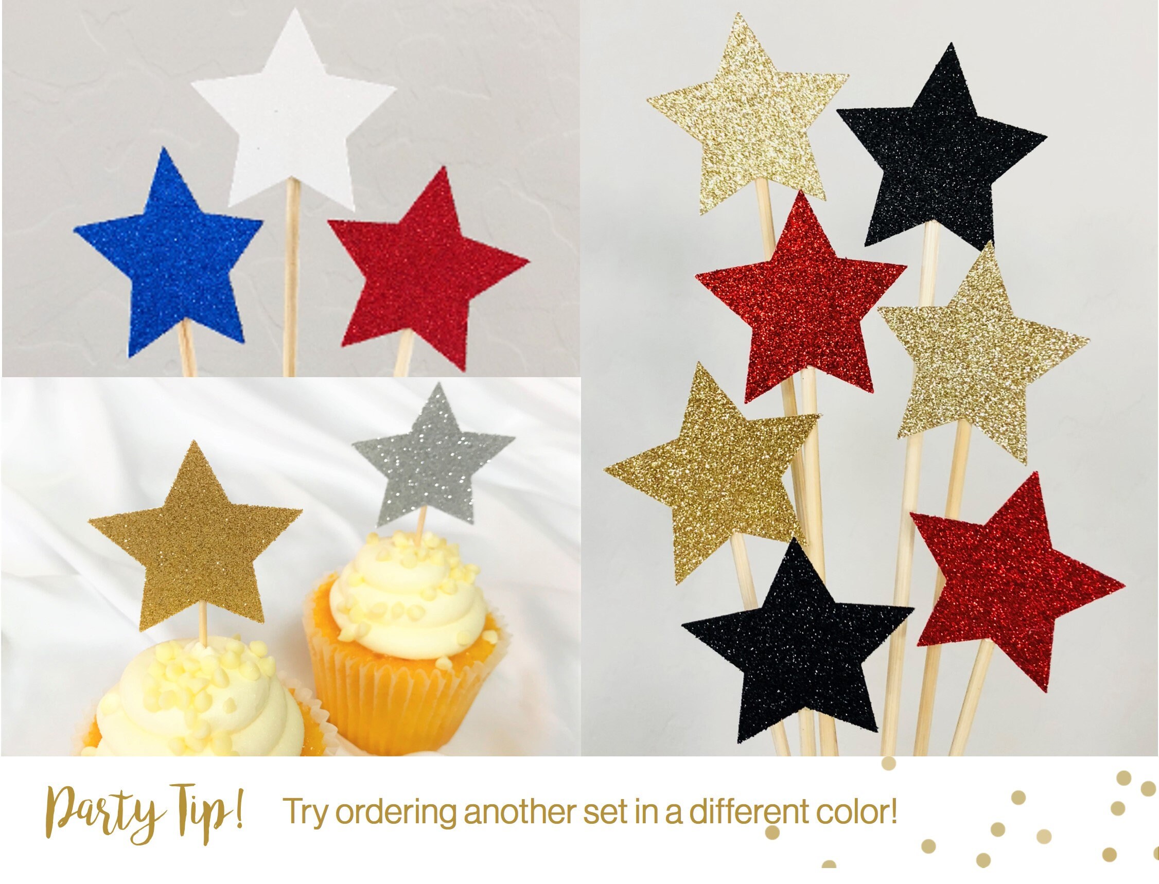 Glitter Star Cake Topper - Birthday Cake, Baby Shower, Wedding, Bridal ...