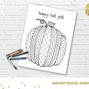 Fall Pumpkin Printable Adult Coloring Page- Happy Fall Y'all, Kids ...