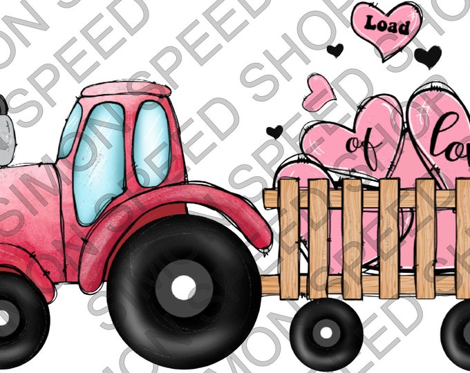 Valentine's Day Tractor DTF Transfer Loads of Love, Green Tractor With ...