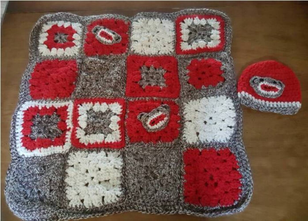 Red Sock Monkey Afghan Set With Hat - Etsy