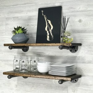RUSTIC DISTRESSED 7.25 Deep Industrial Floating Shelves, Industrial ...