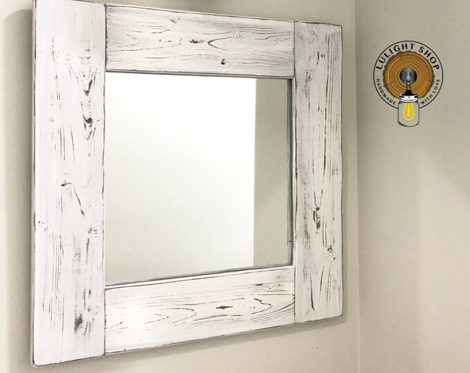 WHITEWASH Mirror Wood Mirror Rustic White Mirror Whitewash - Etsy