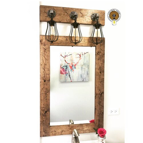 Bathroom Set RUSTIC DISTRESSED Vanity Mirror With Mason Jar - Etsy