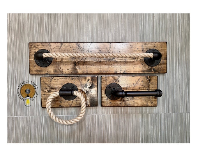 Full Rope Bathroom Set, Toilet Holder Holder + Rope Towel Bar + Hand ...
