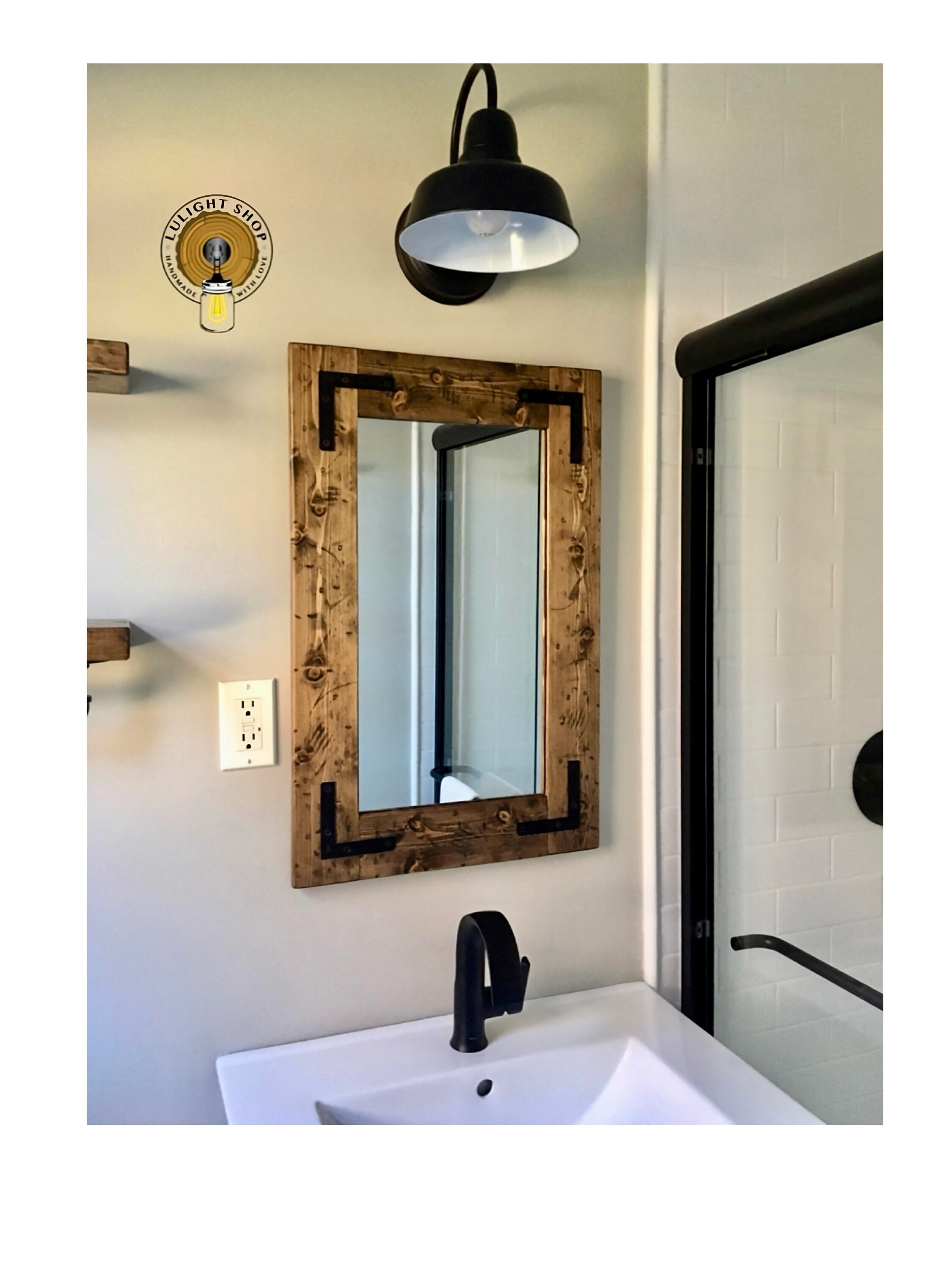 Rustic Farmhouse Mirror Wood Framed Bathroom Vanity Mirror Country Wall ...
