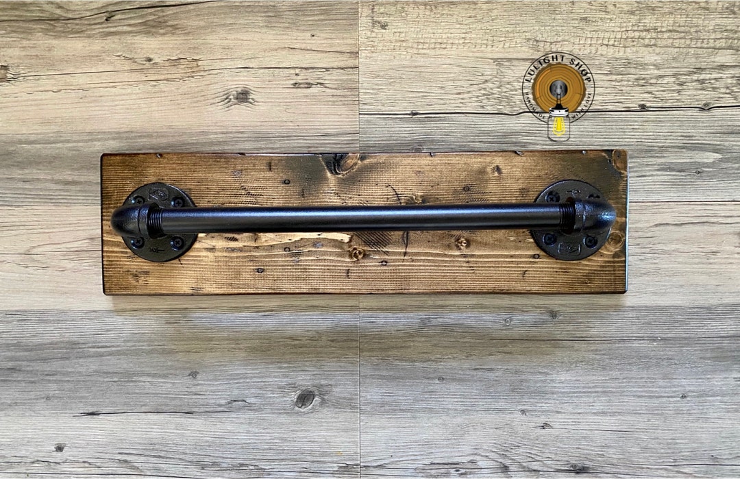 Rustic Industrial Hand Towel Bar on Wood Bathroom Decor - Etsy