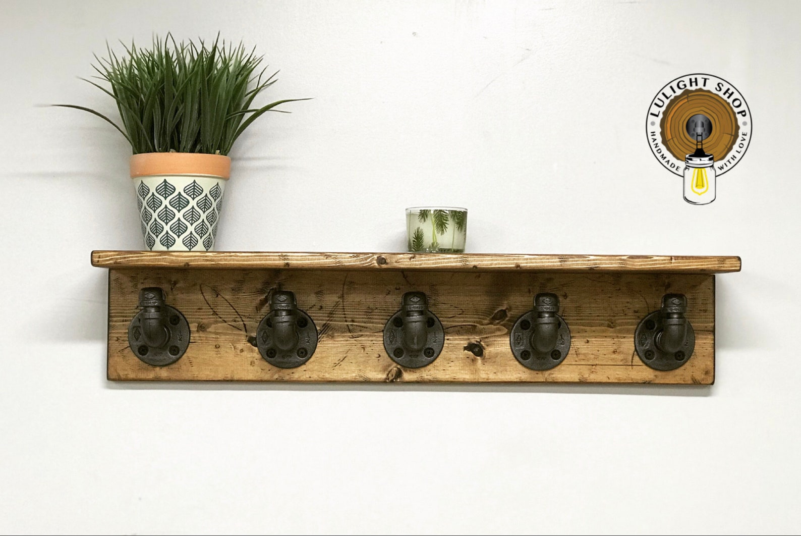 Rustic Wood Shelf With Hooks Coat Rack Towel Hooks Entryway - Etsy