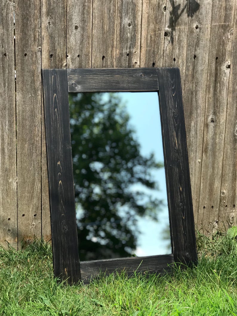 Black Distressed Wood Framed Mirror: Rustic Bathroom Wall Decor - Etsy