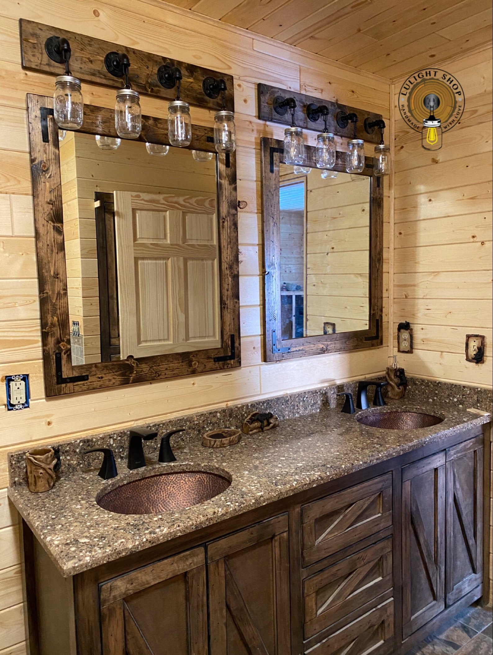 Bathroom Set RUSTIC DISTRESSED Vanity Mirror With Mason Jar - Etsy