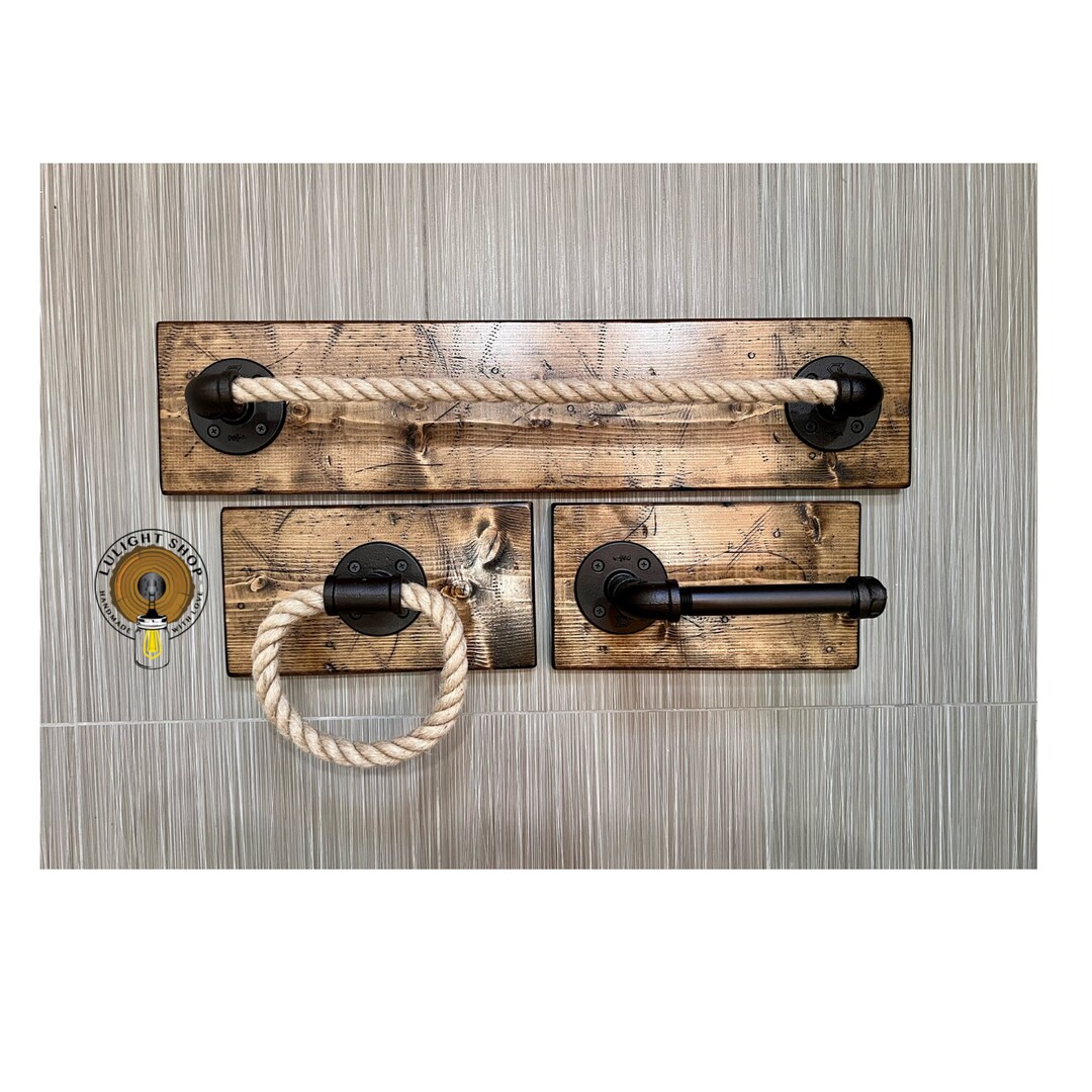 Full Rope Bathroom Set, Toilet Holder Holder + Rope Towel Bar + Hand ...