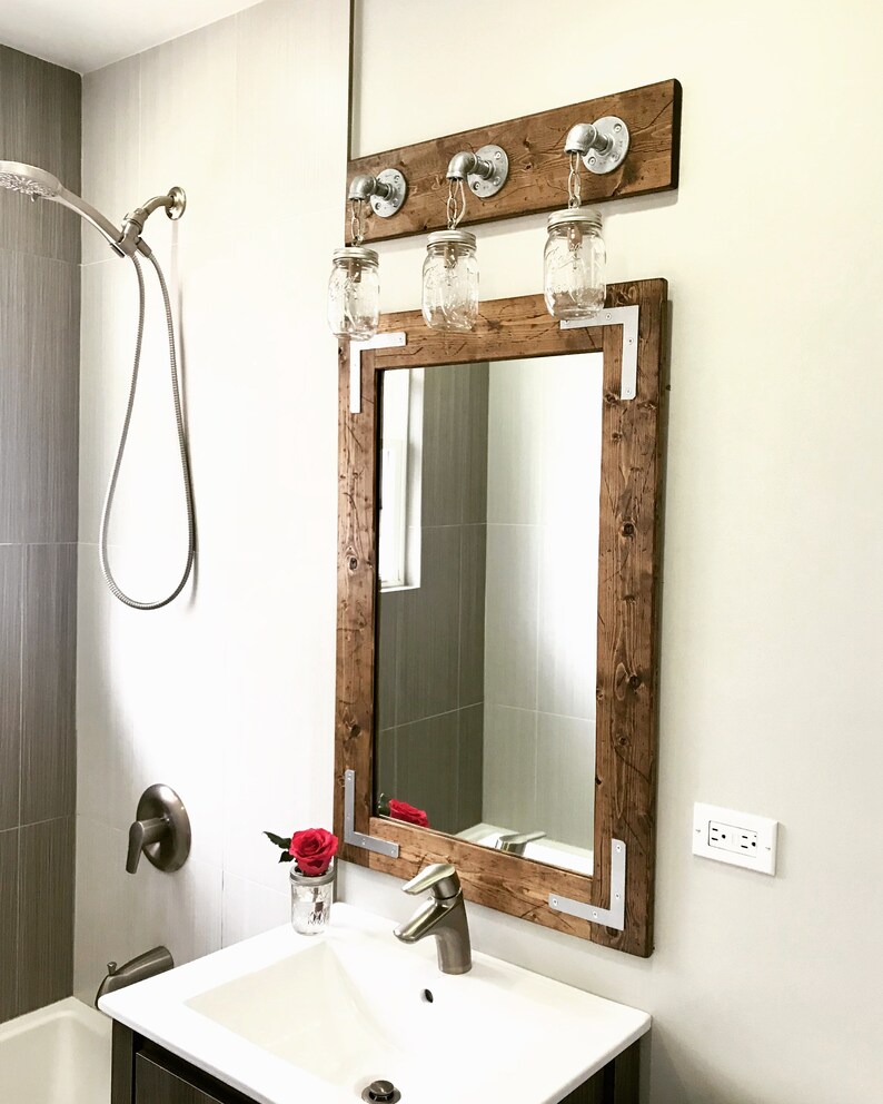 Bathroom Set RUSTIC DISTRESSED Mirror With Light Set - Etsy