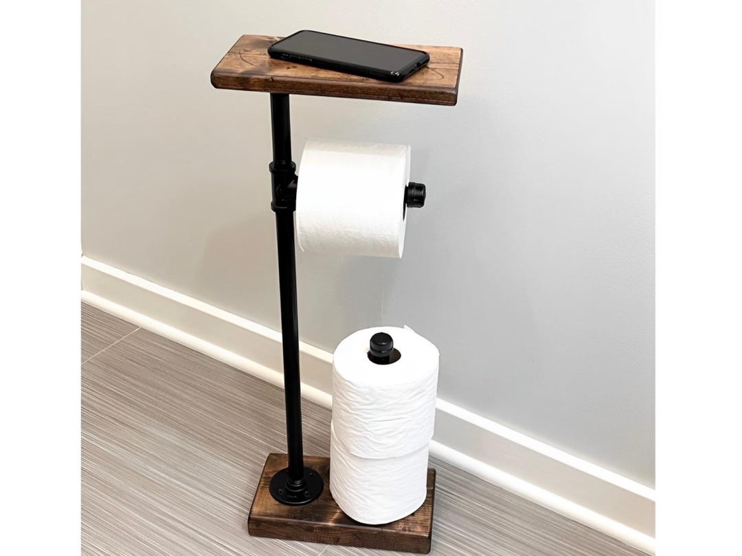 Toilet Paper Stand With Shelf and Extra Storage, 3 Rolls Paper ...