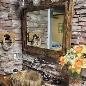 Bathroom Set RUSTIC DISTRESSED Vanity Mirror With Mason Jar - Etsy