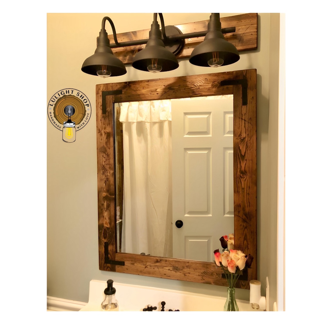 Rustic Wood Bathroom Mirror, Handmade in USA, Custom Vanity Mirror ...