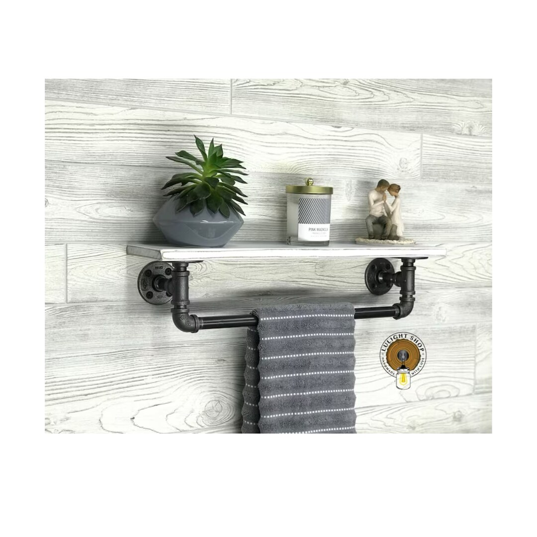 WHITEWASH 5.5 Deep Towel Holder With Shelf, Industrial Towel Bar, White ...
