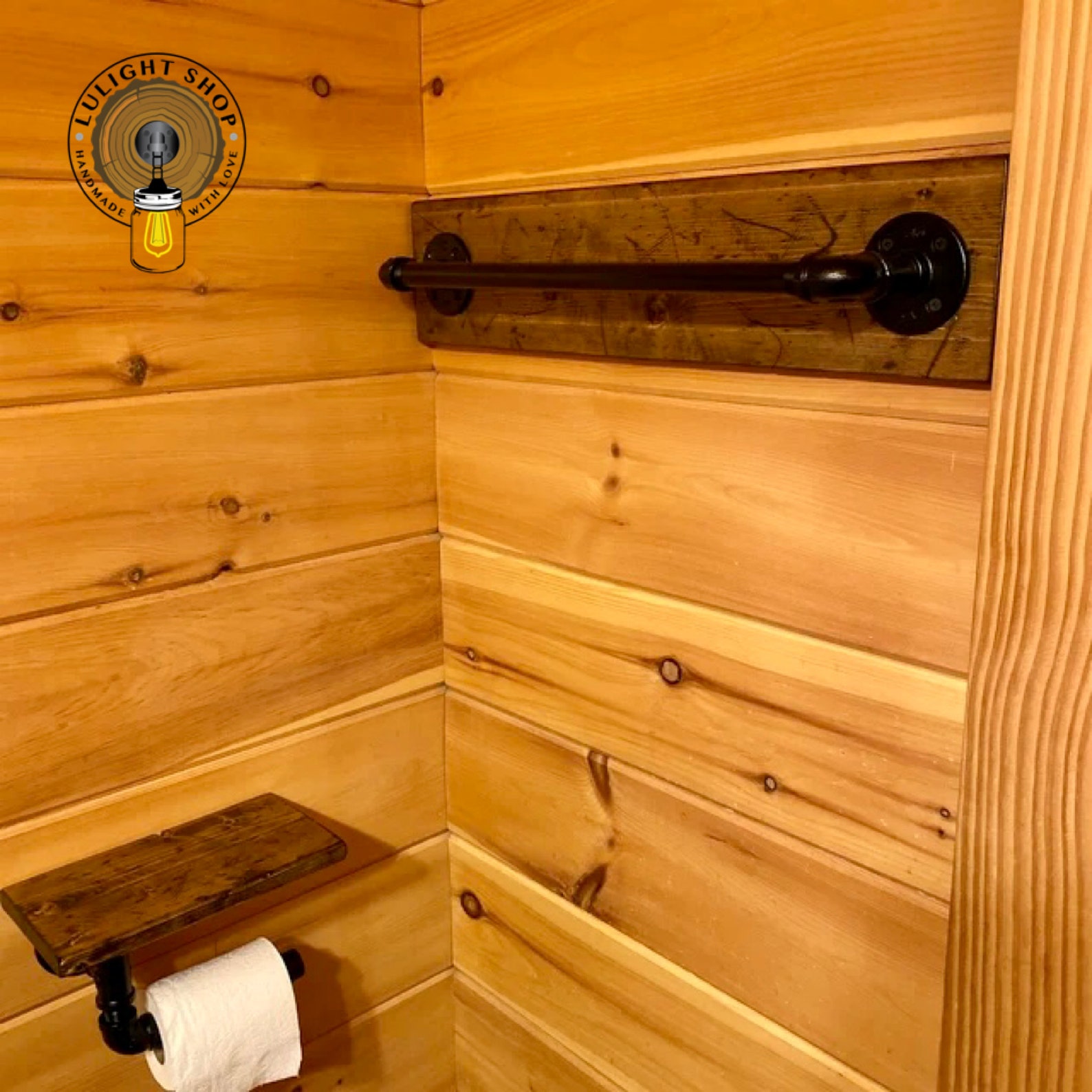 Rustic, Industrial Hand Towel Bar on Wood, Bathroom Decor, Towel Holder ...