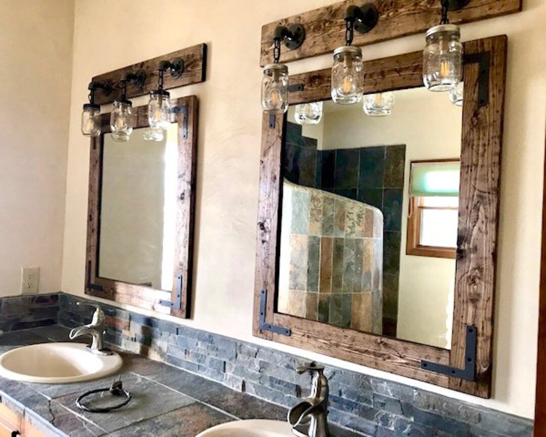 RUSTIC DISTRESSED Mirror With Oil Rubbed Bronze Corner Brackets ...