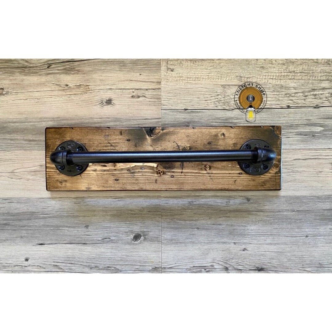 Rustic, Industrial Hand Towel Bar on Wood, Bathroom Decor, Towel Holder ...