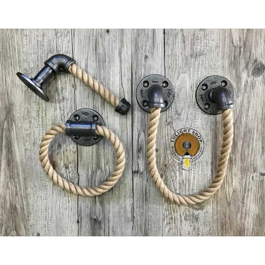 Rope Bathroom Set of 3 | Coastal Lake House Decor | Towel Holder ...