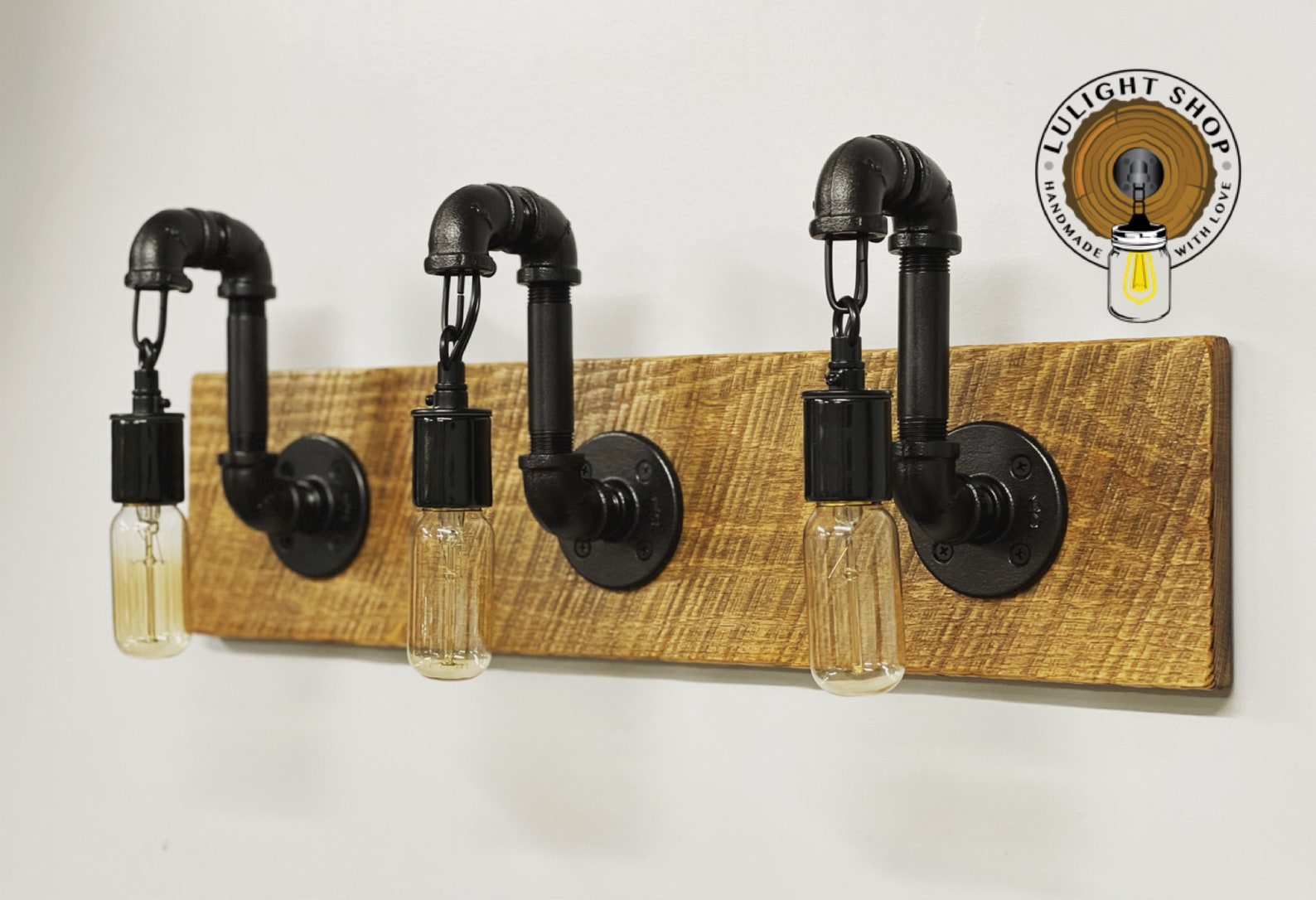 RECLAIMED WOOD Edison Bulb Industrial Wall Vanity Light | Etsy