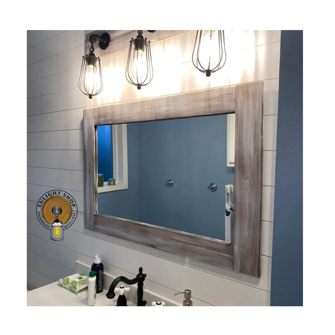 LIGHT WHITEWASH Wood Frame Mirror, Farmhouse Mirror, Rustic Wood Mirror ...