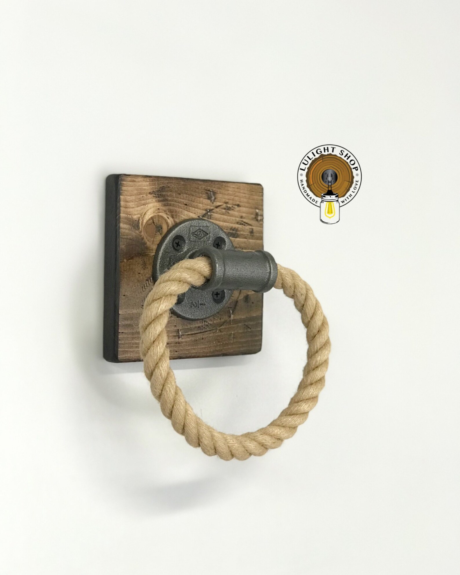 Rope Towel Holder on Rustic Wood Towel Ring Farmhouse Rustic - Etsy