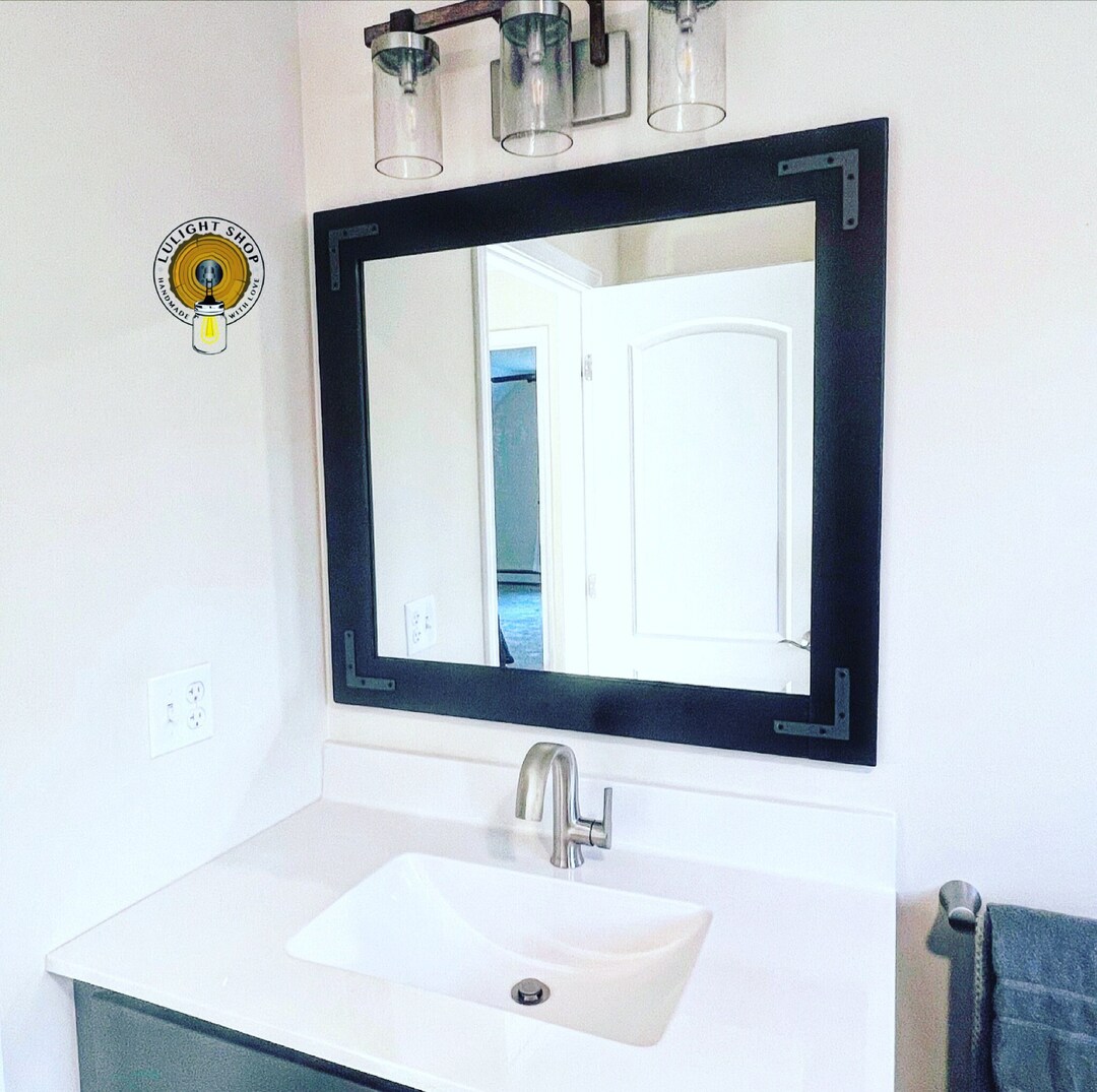 Modern BLACK Mirror, Dark Wood Mirror, Wood Framed Mirror, Bathroom ...