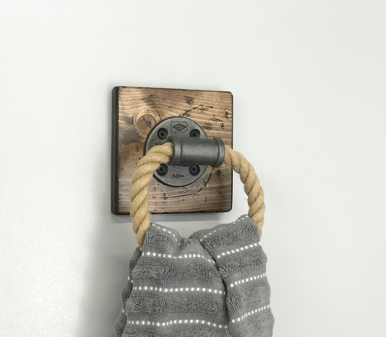 Rope Towel Holder on Rustic Wood Towel Ring Farmhouse Rustic - Etsy