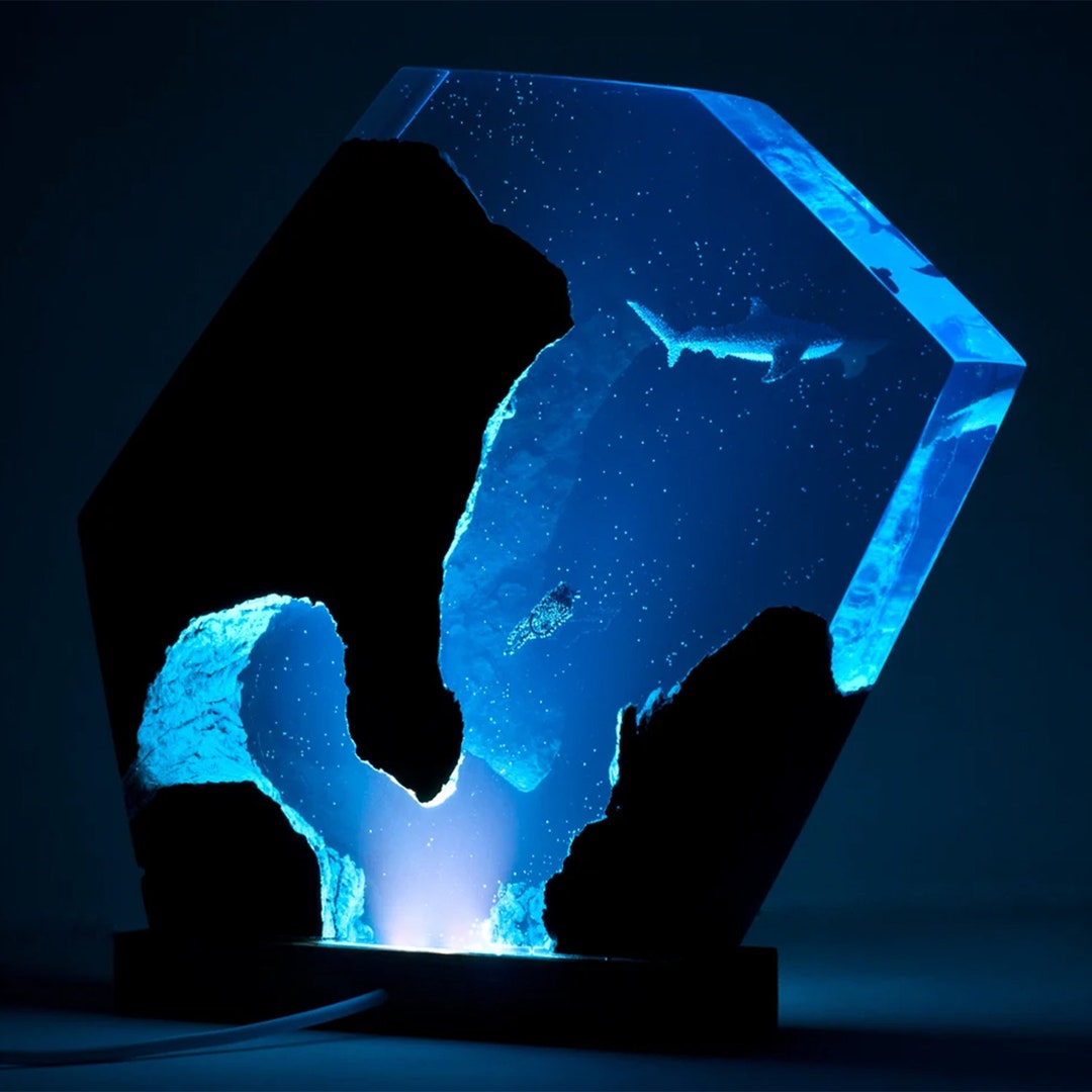 Shark Diver Scuba Resin Wood Lamp Shark Gift Ocean Theme - Etsy