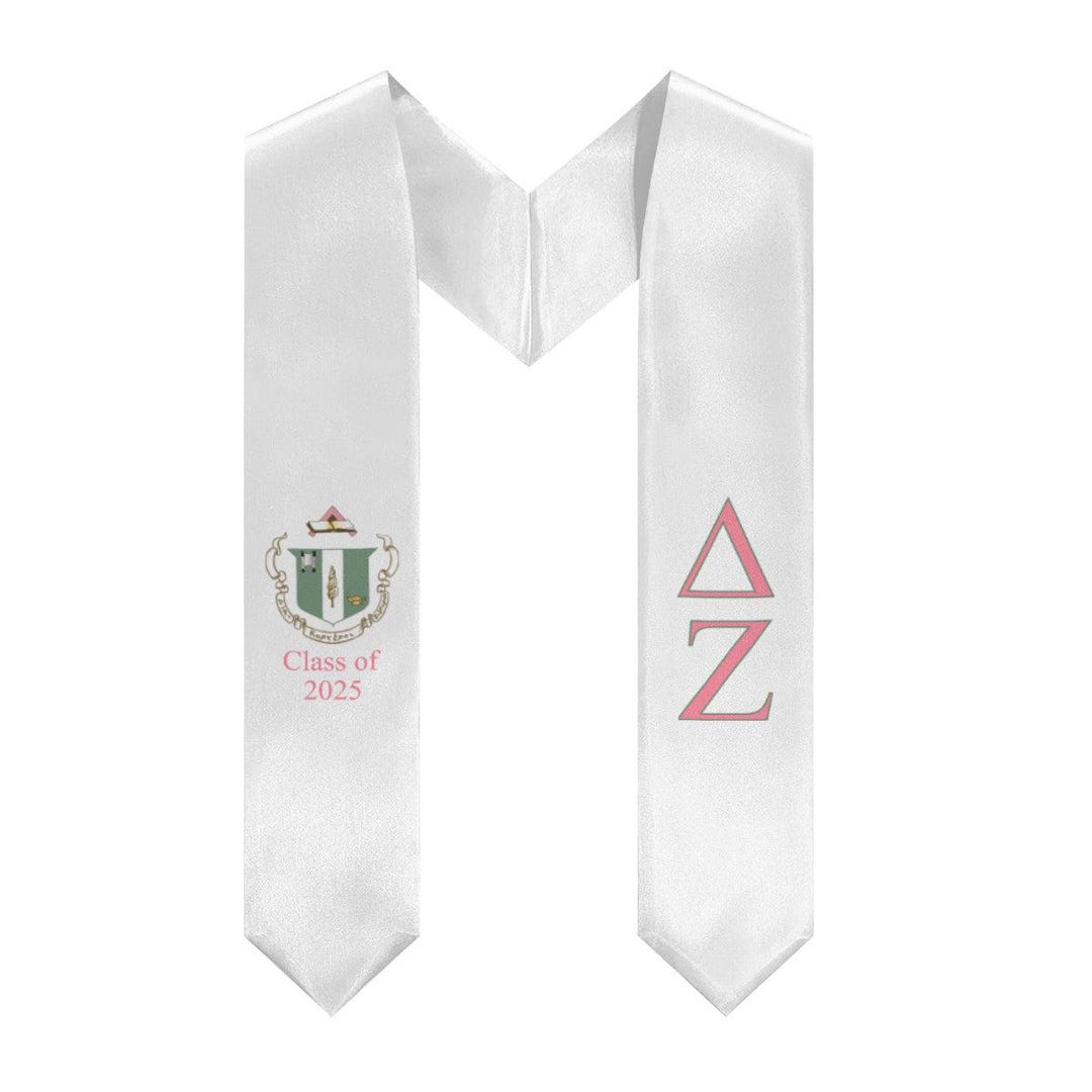 Delta Zeta + Crest + Class of 2025 Graduation Stole - White, Pink ...