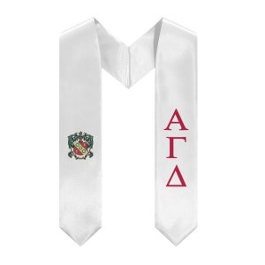 Alpha Gamma Delta Graduation Stole With Crest White & Red - Etsy