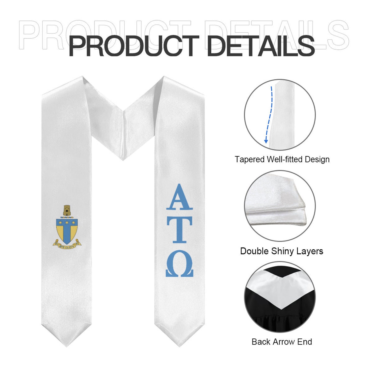 Alpha Tau Omega Graduation Stole With Crest - White & Sky Blue - Etsy