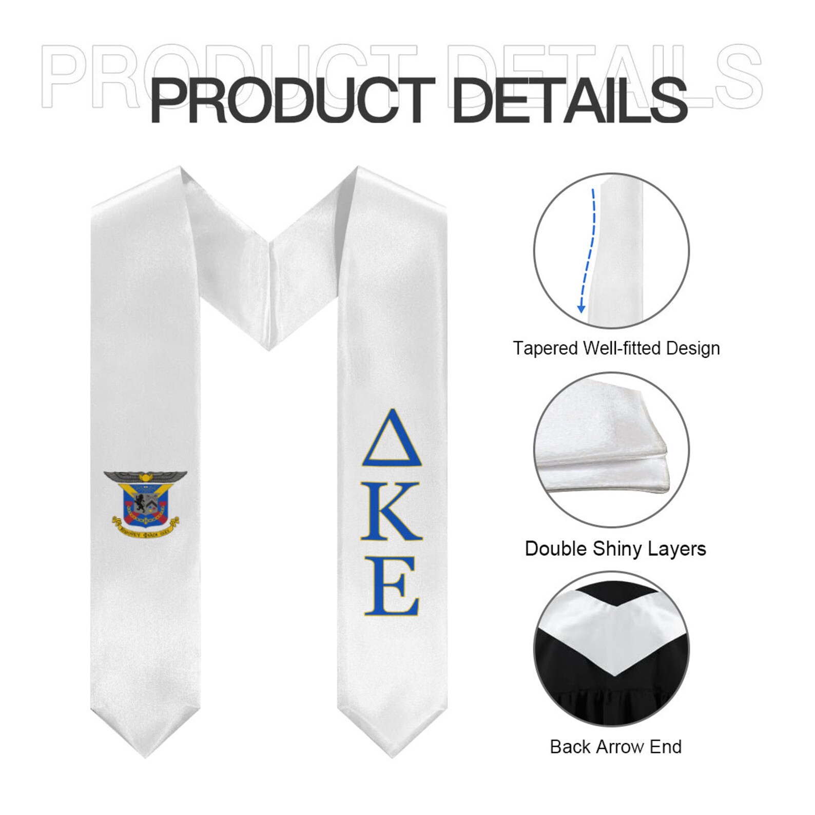 Delta Kappa Epsilon Graduation Stole With Crest White, Blue & Yellow - Etsy