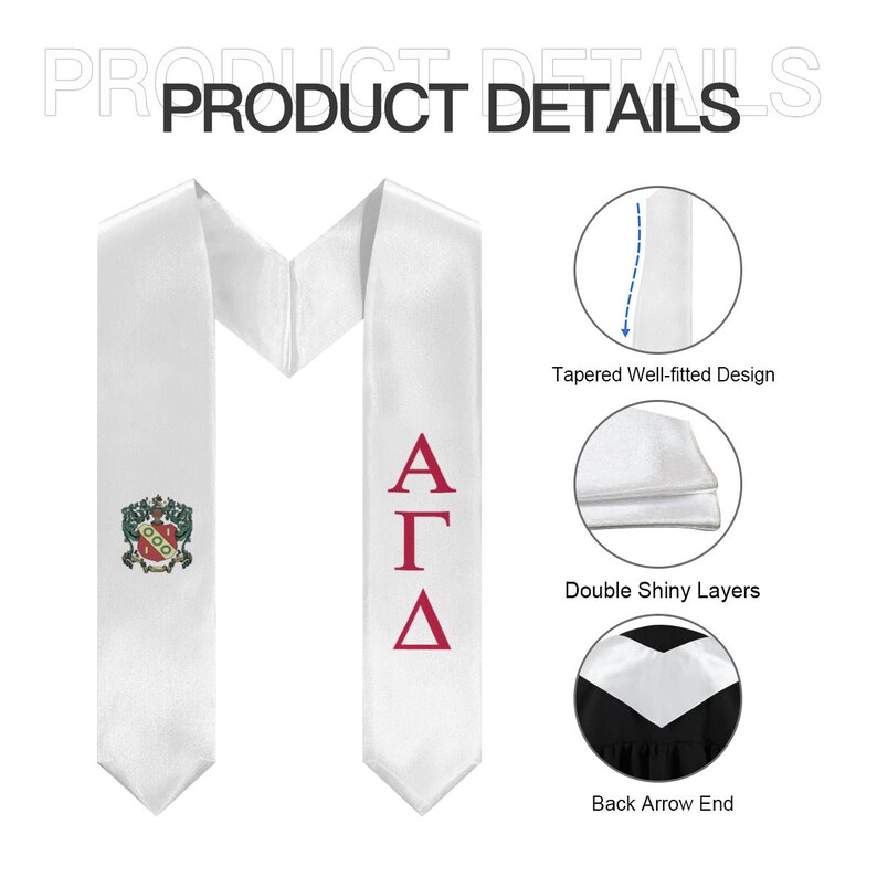 Alpha Gamma Delta Graduation Stole With Crest White & Red - Etsy