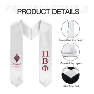 Pi Beta Phi Crest Class of 2024 Graduation Stole White & Wine 2 - Etsy