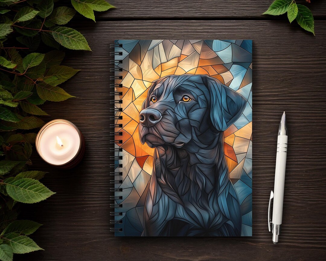 Black Lab Notebook, Stained Glass Art Style, Spiral Notepad, Labrador ...