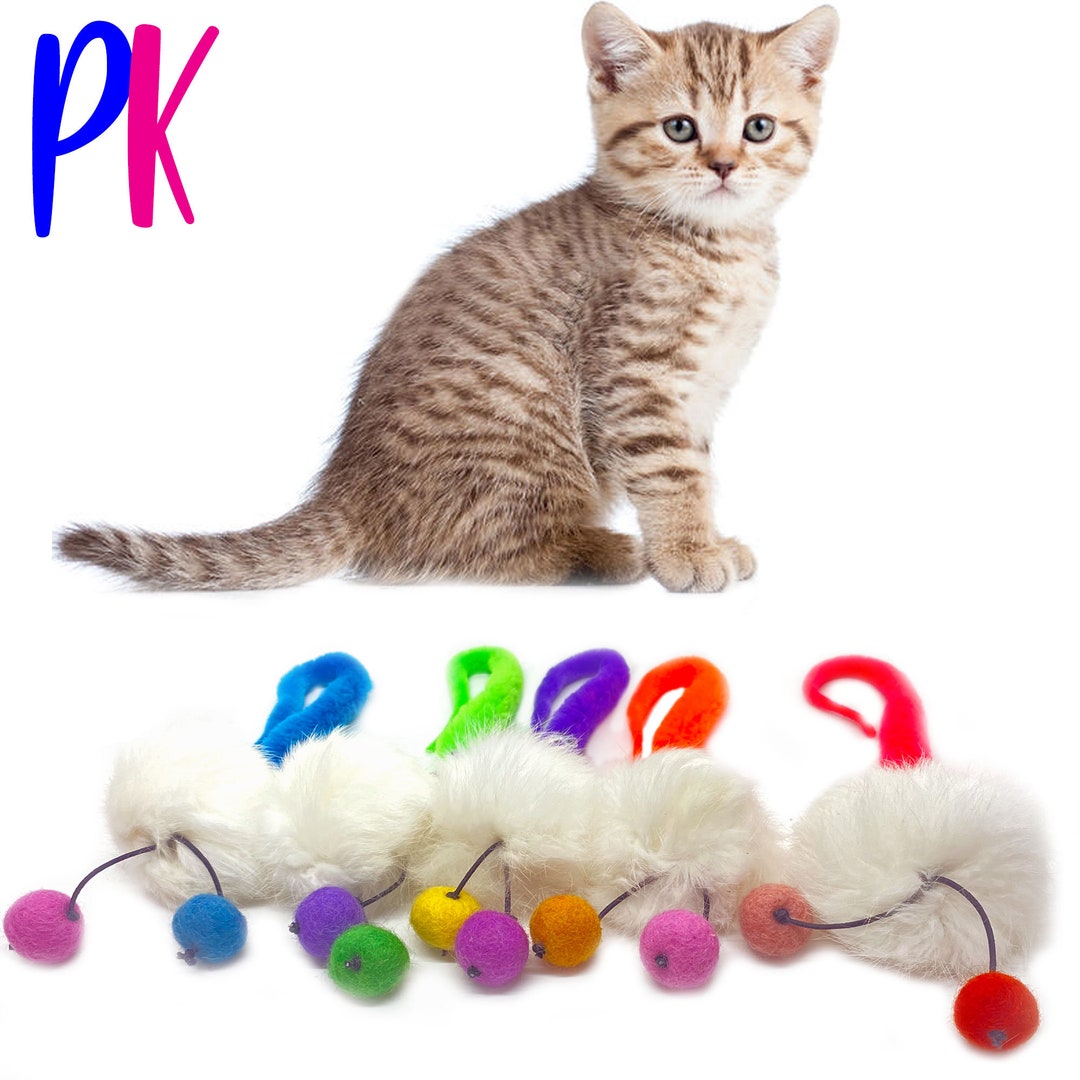 Real Fur Pom Wiggle Worm Cat Toy With Bell and Wool Antenna Ears - Etsy
