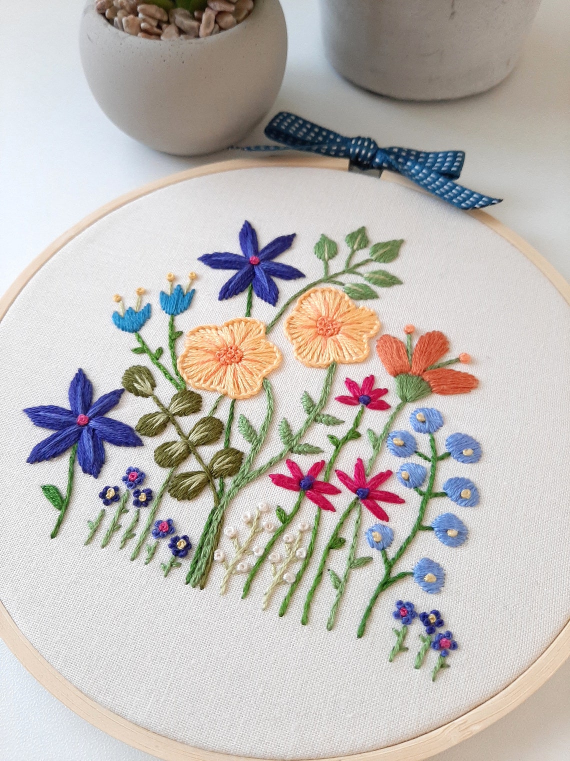 Floral Embroidered Hoop Embroidered Hoop Art Floral Bouquet Ready to ...