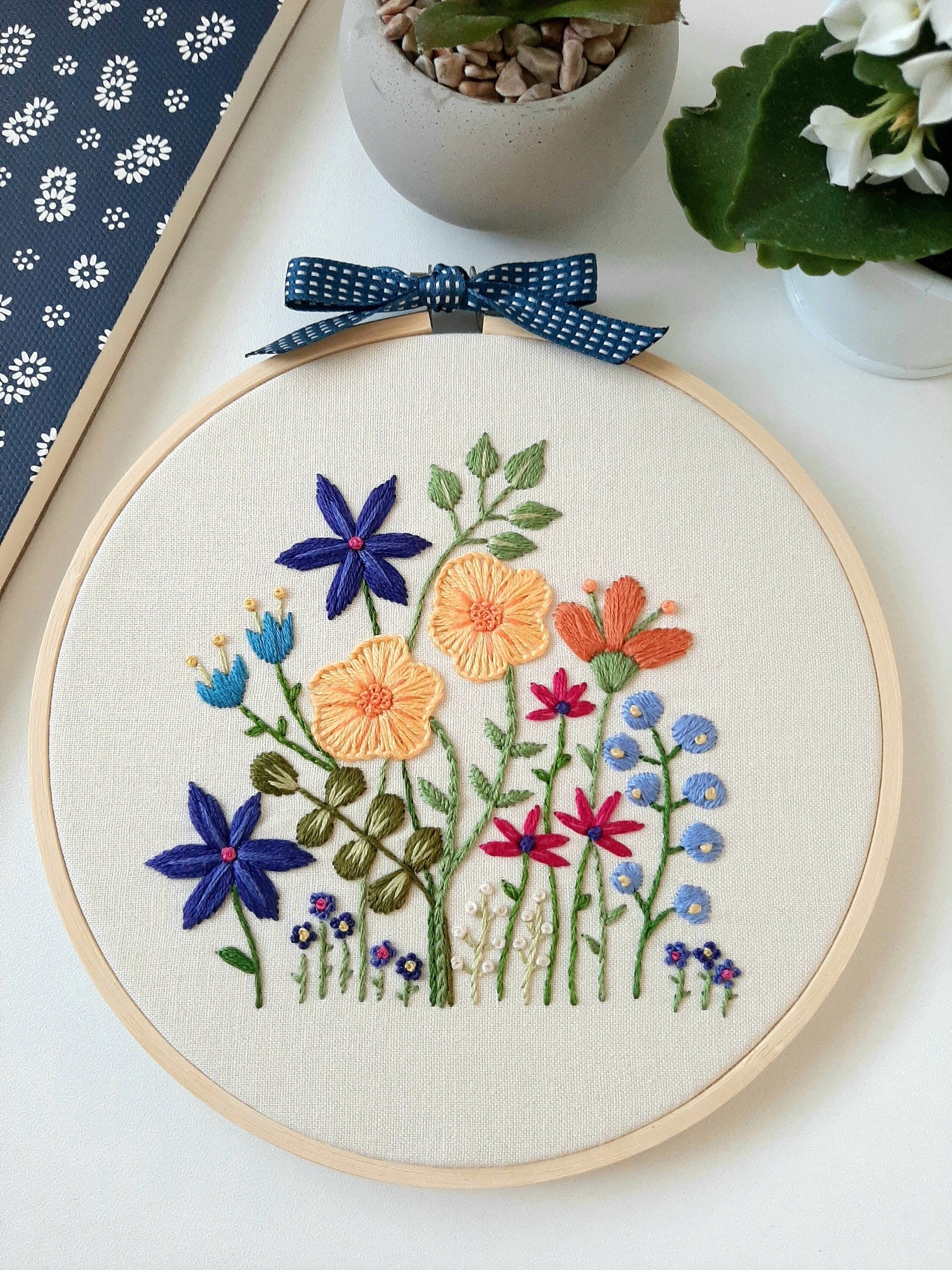 Floral Embroidered Hoop Embroidered Hoop Art Floral Bouquet Ready to ...