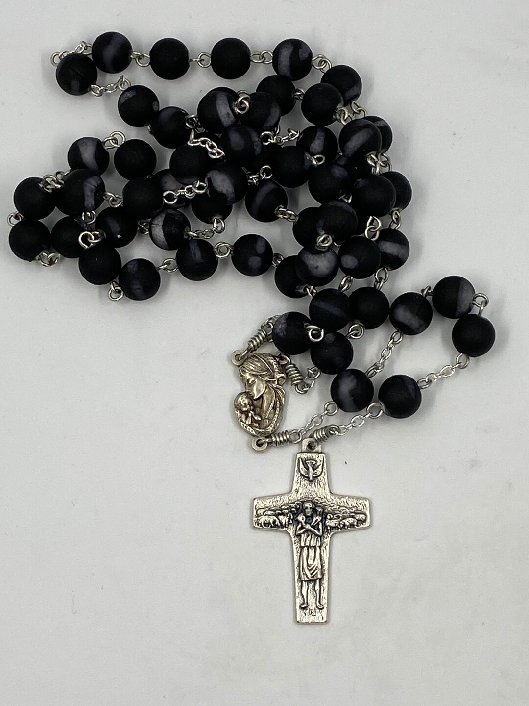 25" Rubber Bead Rosary With Madonna Center and Pope Francis Crucifix - Etsy