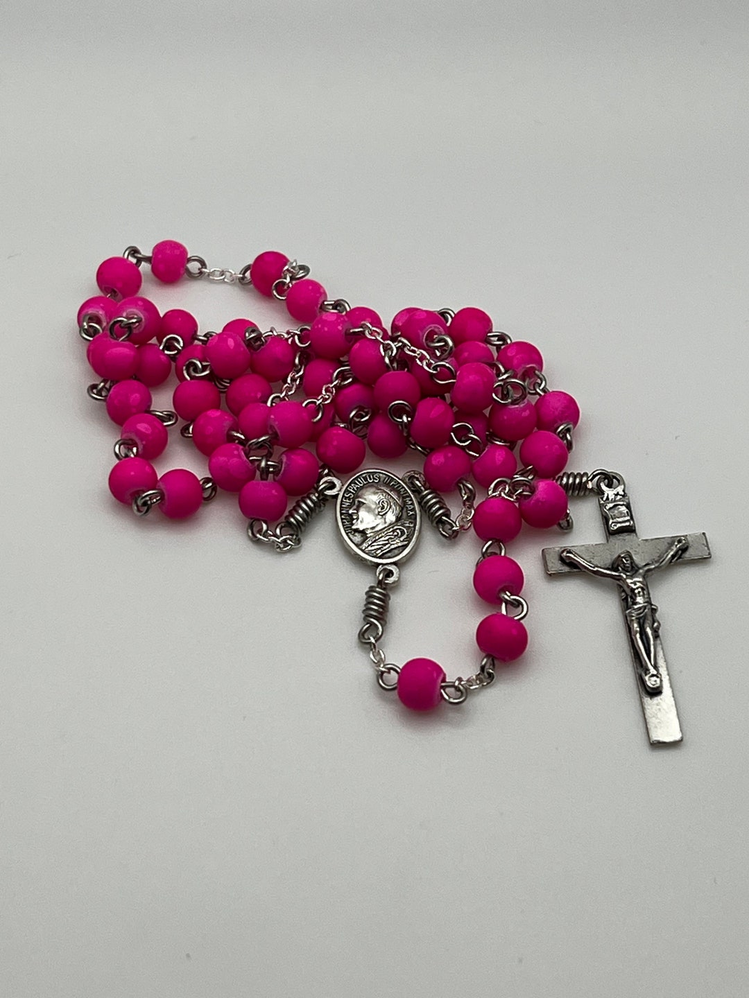 18.5" Neon Pink Rubber Coated Bead Rosary - Etsy