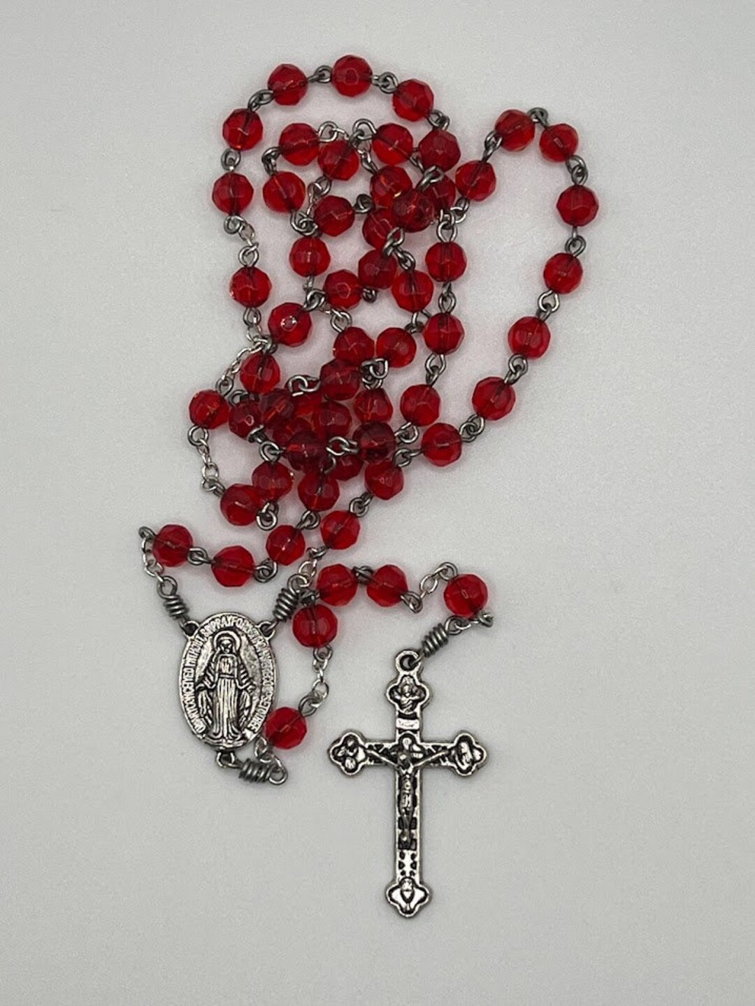 19.5 Red Bead Rosary With Immacualte Heart of Mary Center and Medugorje ...